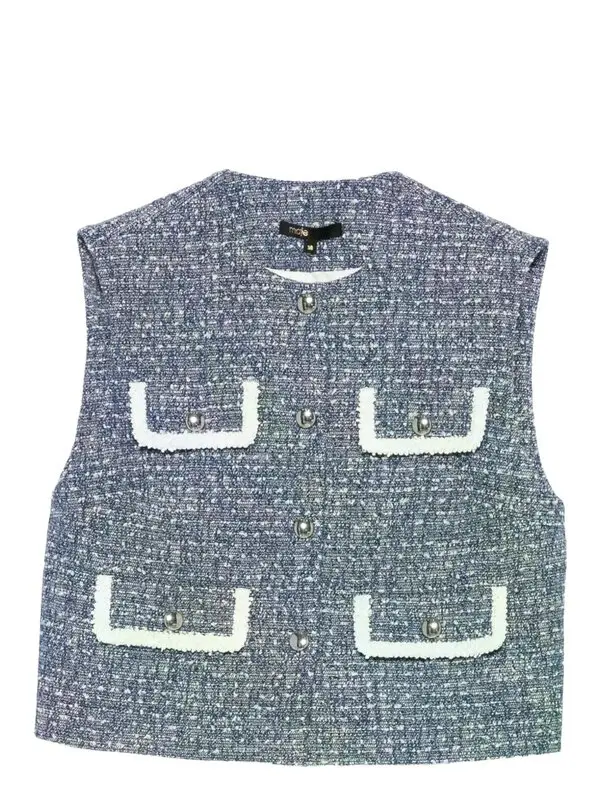 Maje Button-front Sleeveless Tweed Top - Blue