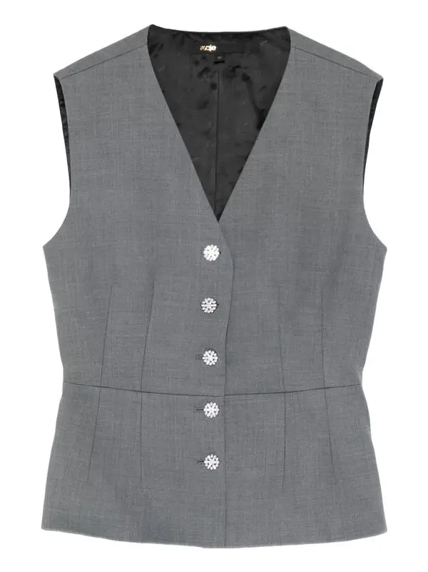 Maje Sleeveless Button Detailed Waistcoat - Grey