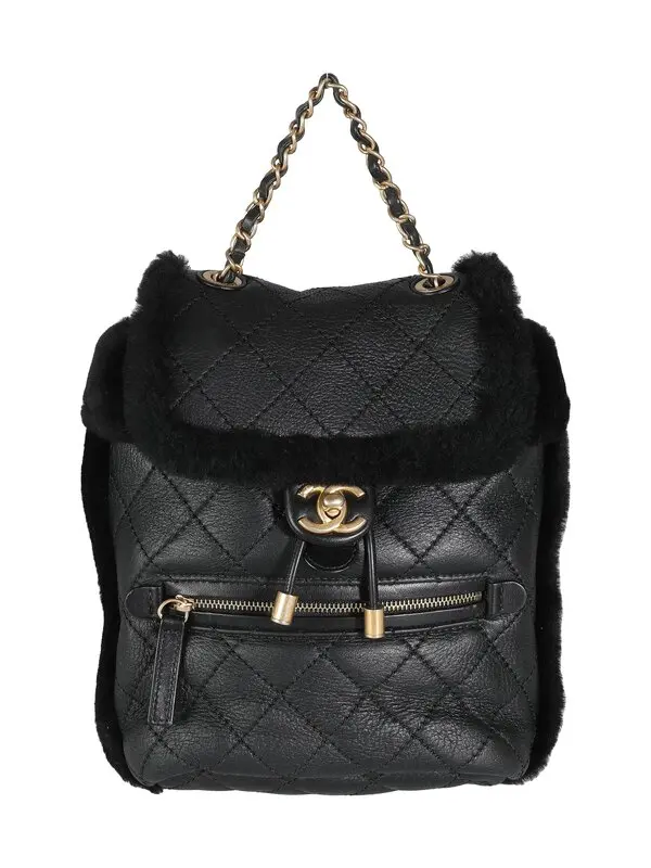 Chanel Quilted Shearling Paris Hamburg Backpack - Black