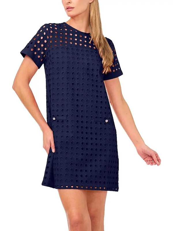 CECE DUPRAZ Circle Eyelet Shift Dress - Classic Navy