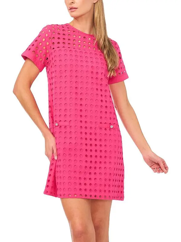 CECE DUPRAZ Circle Eyelet Shift Dress - Pink Taffy