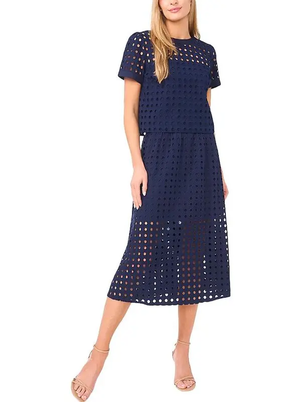 CECE DUPRAZ Circle Eyelet Midi Skirt - Classic Navy