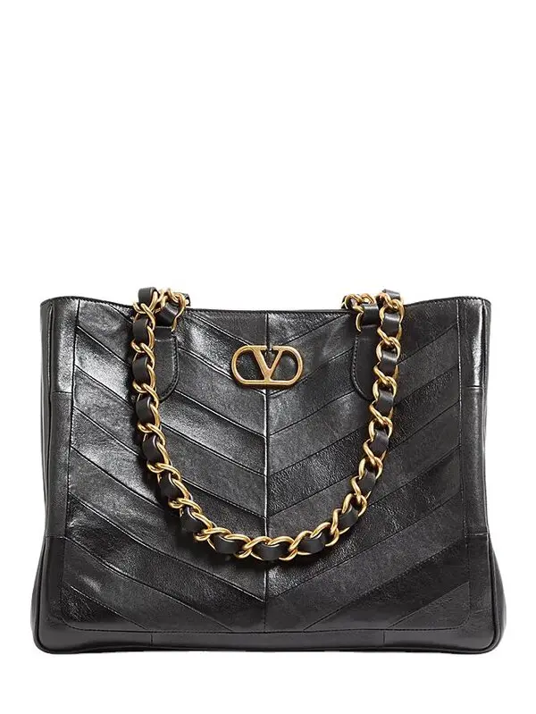 Valentino Garavani Laseine Vlogo Leather Tote Bag - Black
