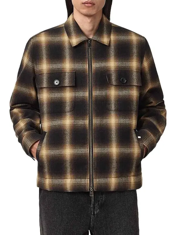 ALLSAINTS Mathers Brushed Flannel Jacket - Trail Brown
