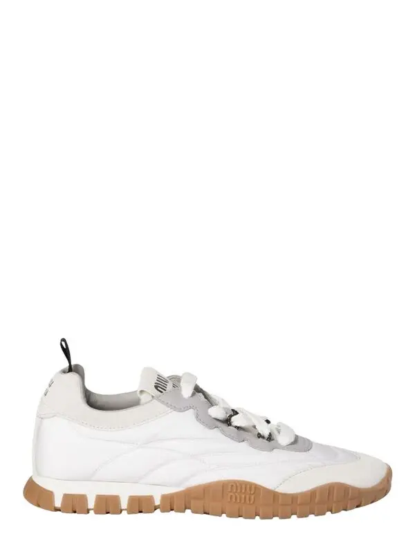 Miu Miu Tyre Technical Fabric And Suede Sneakers - White/granite Gray