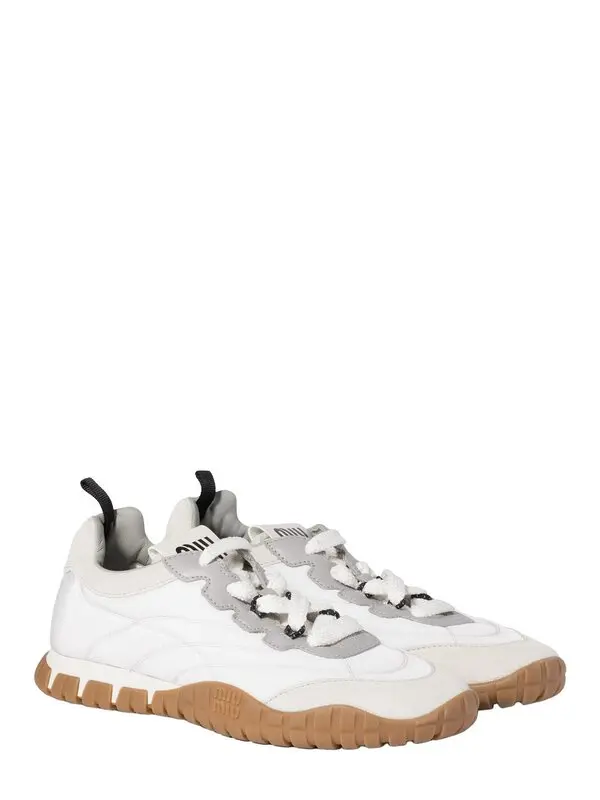 Miu Miu Tyre Technical Fabric And Suede Sneakers - White/granite Gray