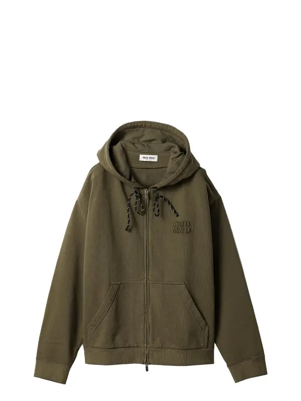 Miu Miu Garment-dyed Hoodie Jacket - Forest Green