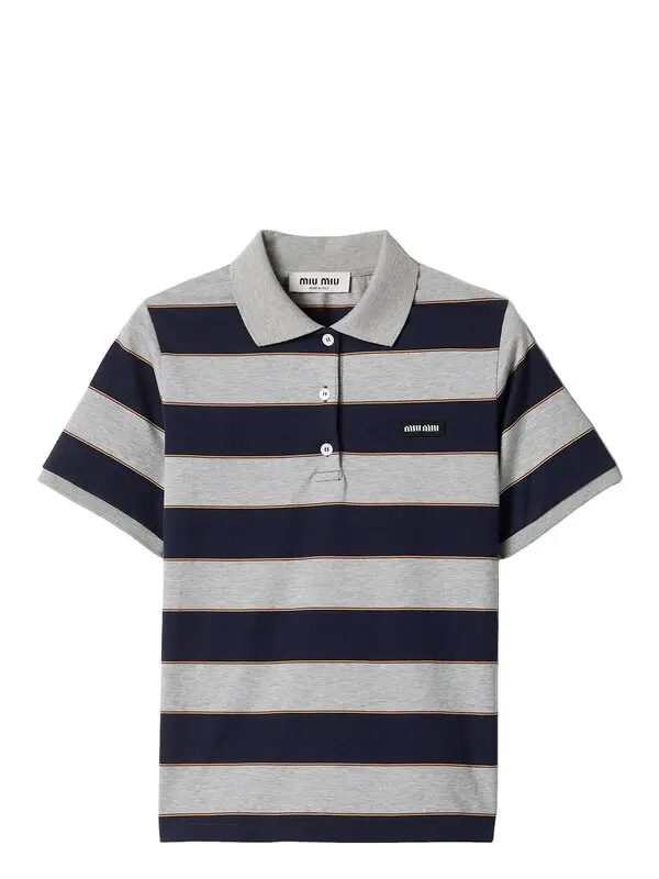 Miu Miu Striped Jersey Polo Shirt - Blue/grey