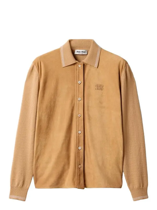 Miu Miu Wool And Suede Shirt - Camel Brown