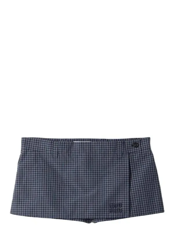 Miu Miu Checked Technical Fabric Mini Skort - Navy