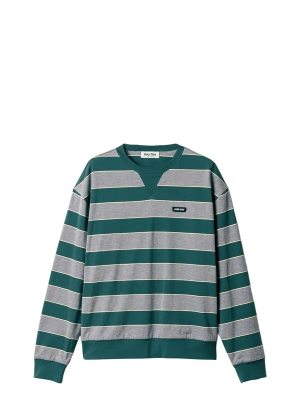 Miu Miu Striped Jersey Sweatshirt - Bottle Green/gray