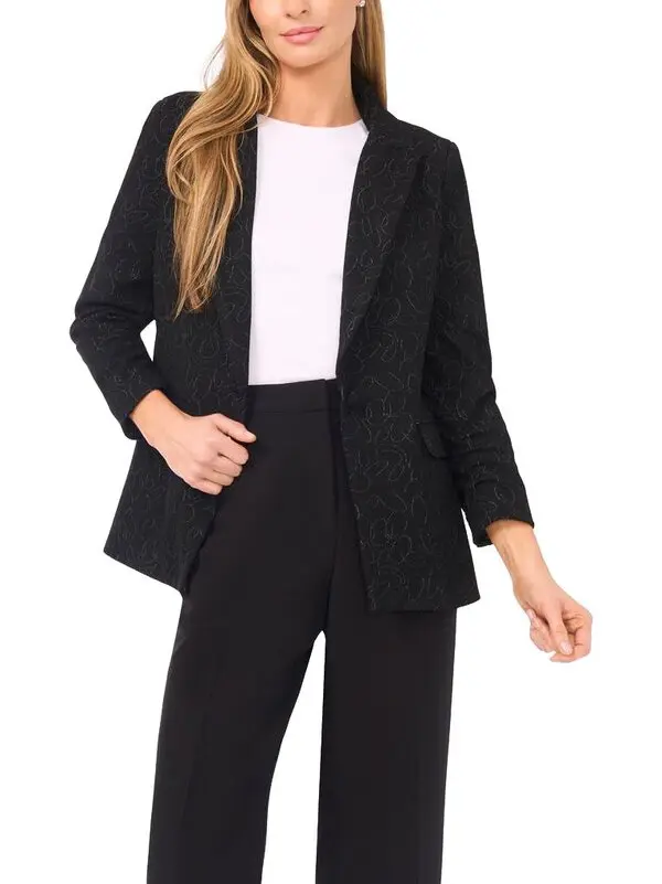 Halogen Scribble Print Scrunch Sleeve Blazer - Rich Black