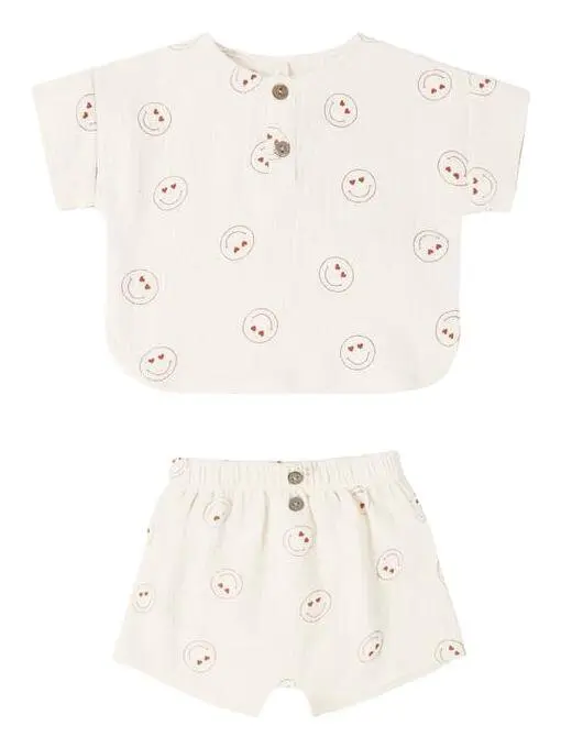 QUINCY MAE Organic Cotton Henley Top And Shorts Set - Natural