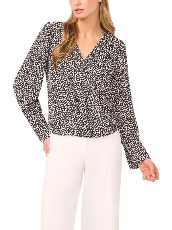 Halogen Dot Flower Print Long Sleeve Wrap Top - Birch
