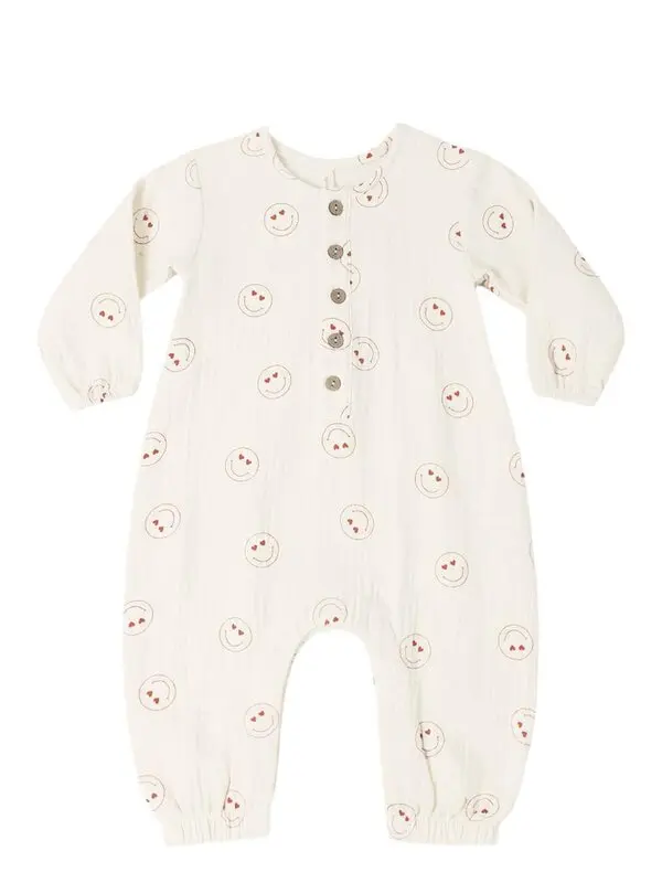 QUINCY MAE Heart Eyes Print Organic Cotton Romper - Natural