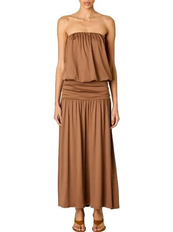 NIA La Cienega Strapless Blouson Maxi Dress - Sable