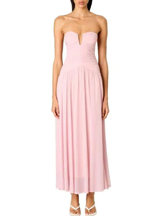 NIA Ruched Strapless Chiffon Maxi Dress - Cameo Pink