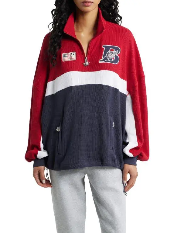 BOYS LIE Waffle Knit Half Zip Sweatshirt - Red/white/blue
