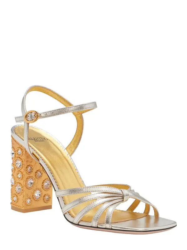 Valentino Garavani Embellished Block Heel Sandals - Platinum