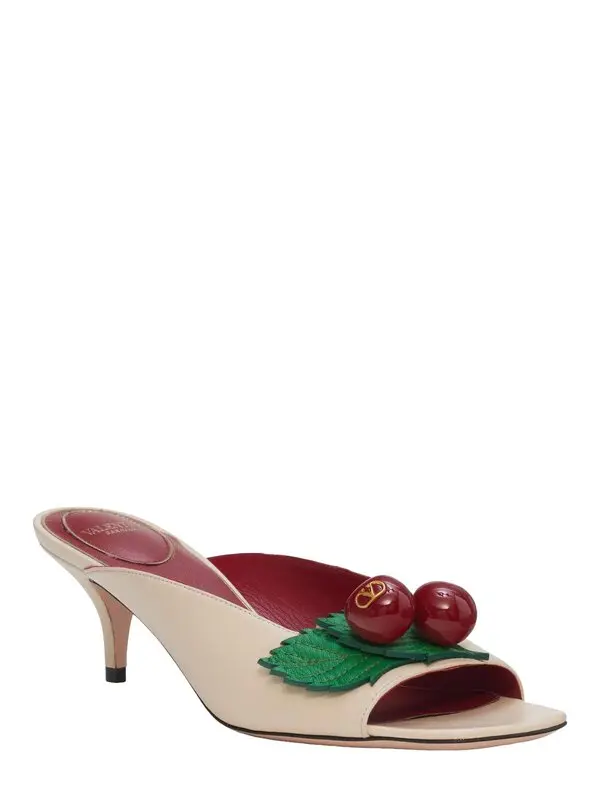 Valentino Garavani Cherryfic Kitten Heel Sandal - Butter White/peppermint