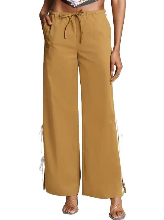 Avec Les Filles Side Tie Wide Leg Pants - Ochre/white Stripe