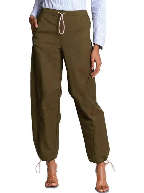 Avec Les Filles Drawcord Barrel Leg Pants - Moss