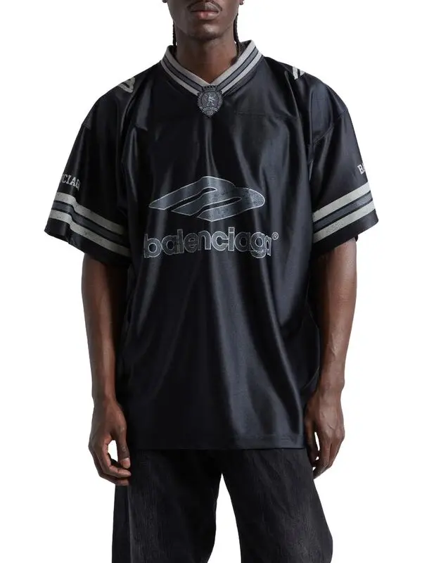 Balenciaga 3b Football Oversize V-neck Jersey - 1066 Black/anthracite