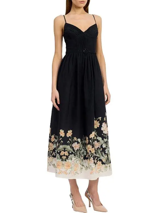 EN SAISON Floral Print Sleeveless Maxi Dress - Black Ginger Olive