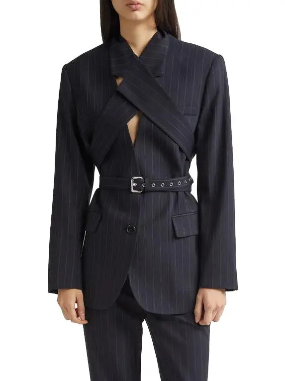 Monse Harness Pinstripe Tailored Jacket - Dark Sapphire