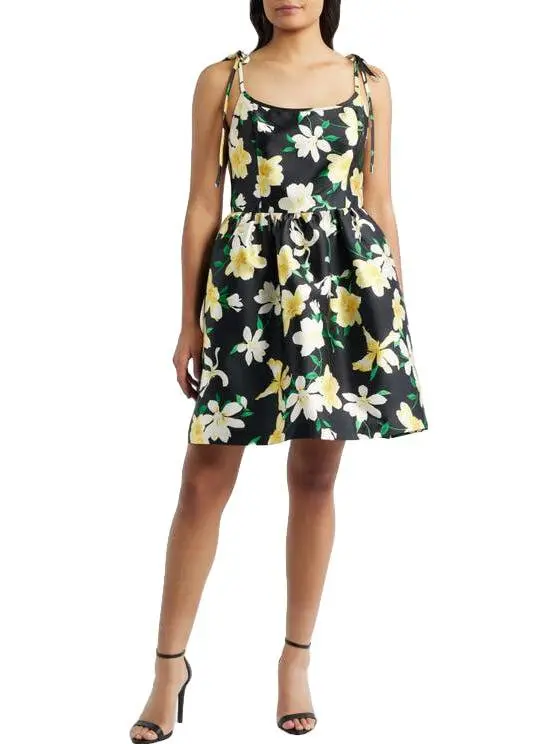 Julia Jordan Floral Tie Strap Mini Dress - Black Multi