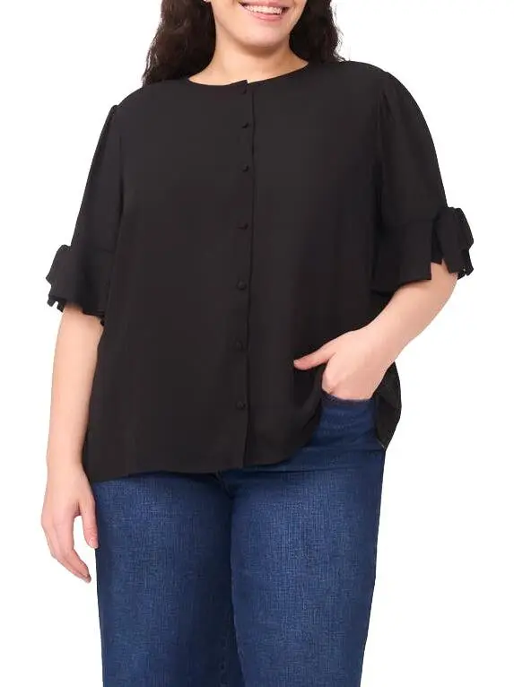 CECE DUPRAZ Ruffle Short Sleeve Shirt - Rich Black