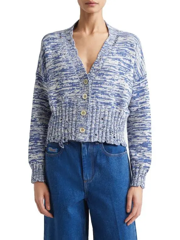 Marni Dishevelled Crop Cotton V-neck Cardigan - Orion Blue