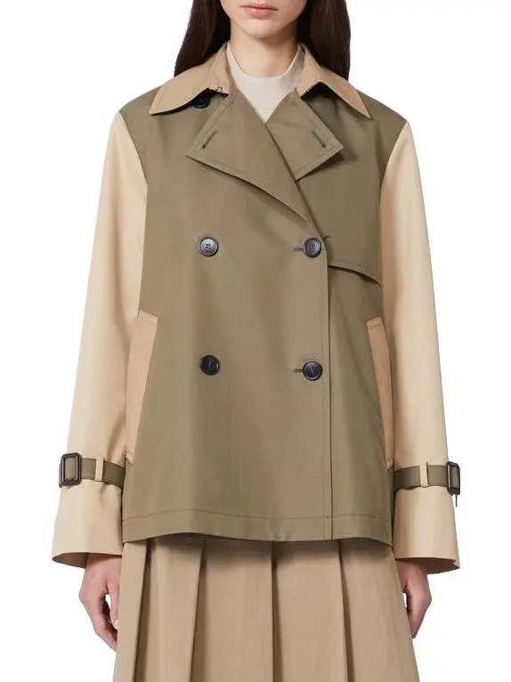 Max Mara Biglia Colorblock Cotton-blend Trench Coat - Mud