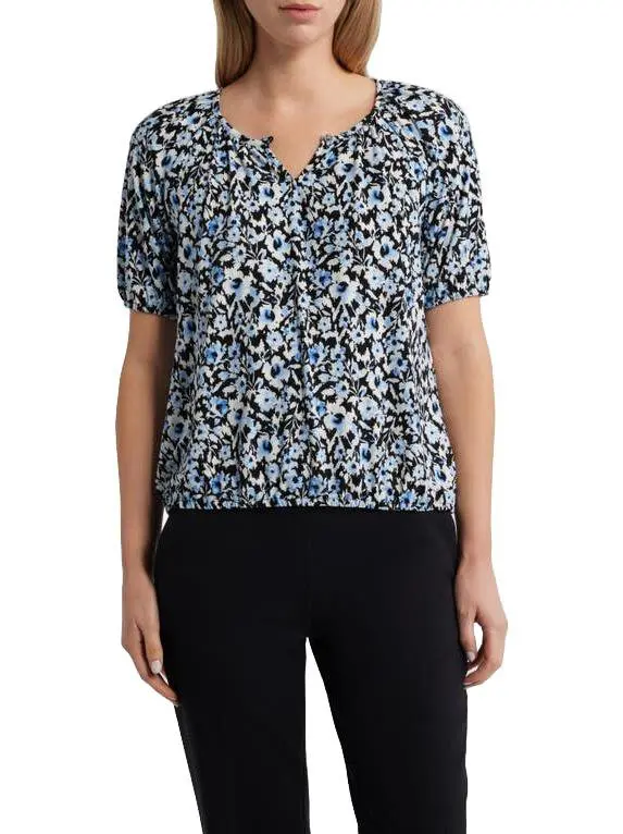 Anne Klein Floral Peasant Top - Blue Yonder Multi