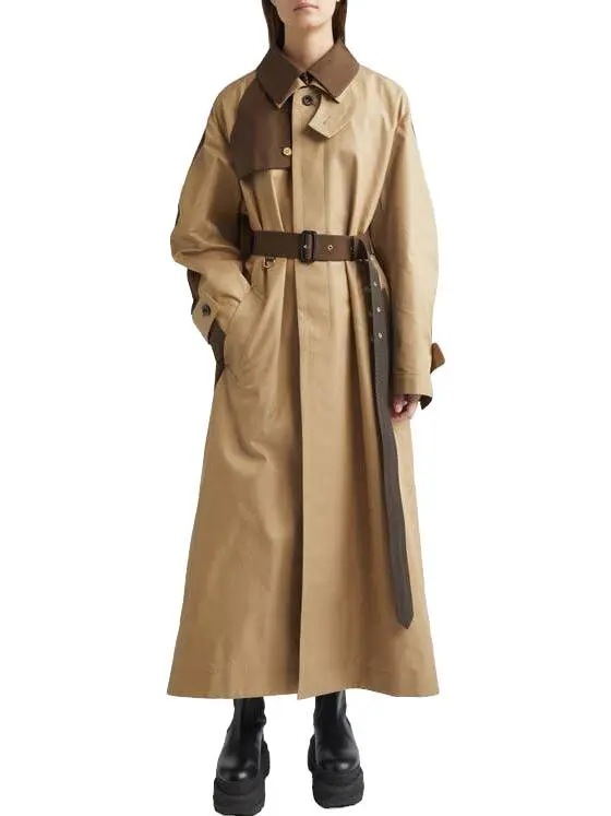 Sacai Colorblock Gabardine Trench Coat - Beige/brown