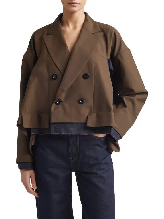 Sacai Double-breasted Suiting And Denim Jacket - Brown/indigo