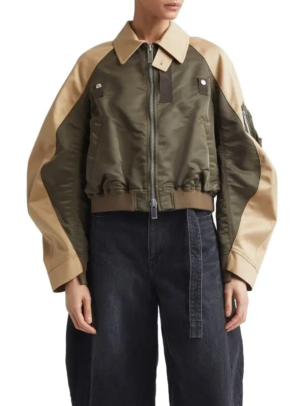 Sacai Cotton Chino X Nylon Twill Jacket - Dark Khaki/beige