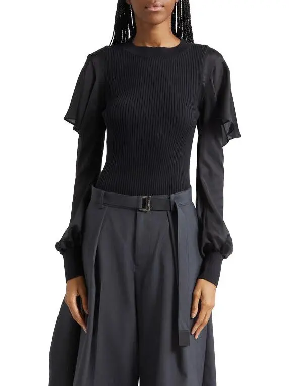 Sacai Satin And Knit Pullover - Black