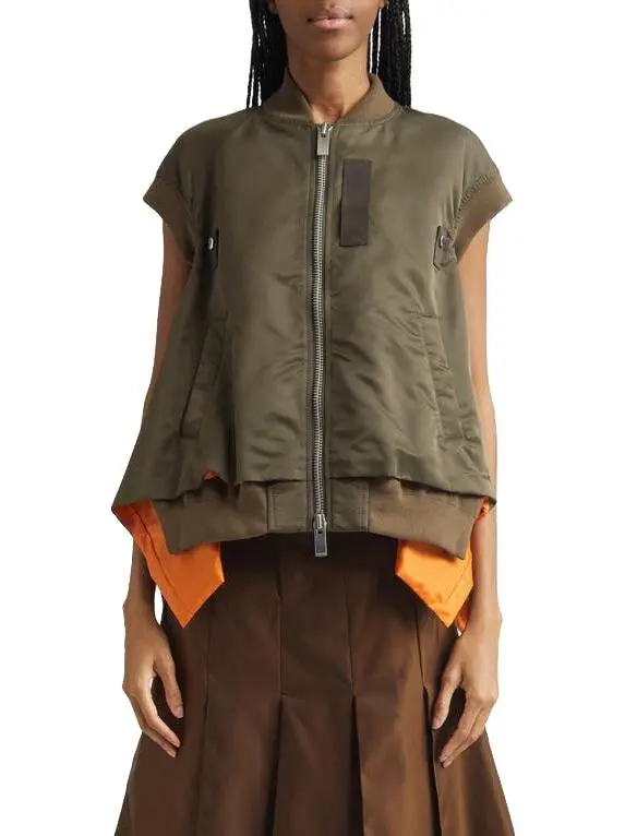 Sacai Nylon Twill Zip Vest - Dark Khaki