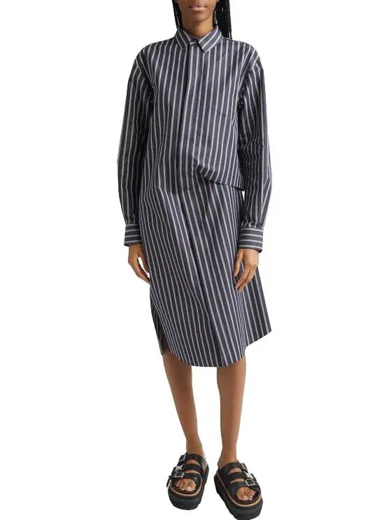 Sacai Stripe Long Sleeve Poplin Shirtdress - Navy Stripe