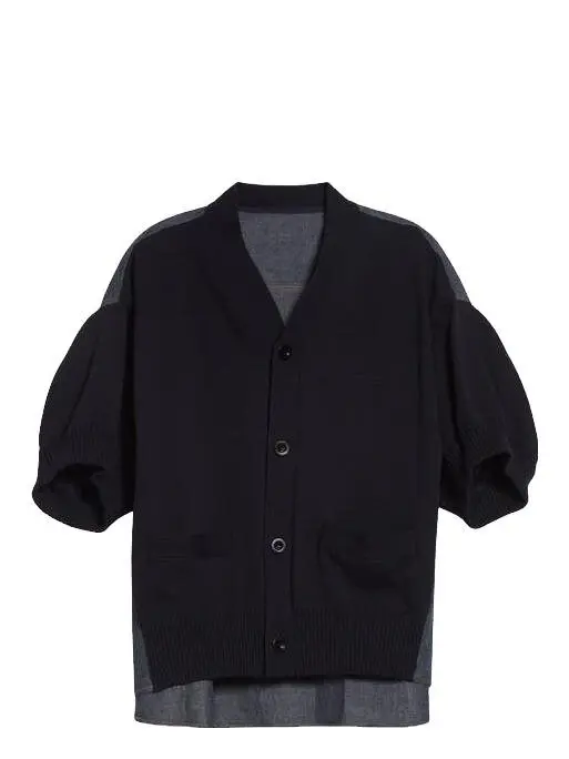 Sacai Mixed Media Cardigan - Navy/blue