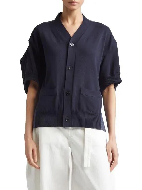 Sacai Mixed Media Cardigan - Navy/blue