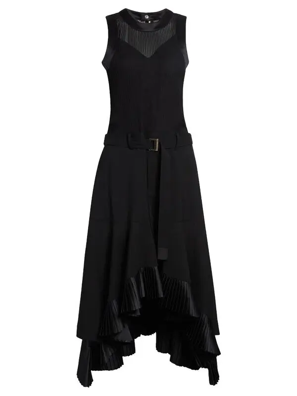 Sacai Suiting X Satin Dress - Black