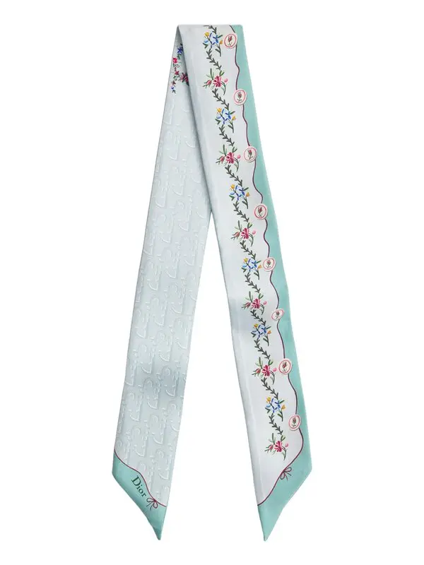 Dior Amour Revolution Flowers Mitzah Scarf - Blue Multicolor Silk Twill