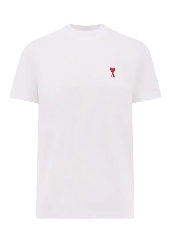 Ami Cotton Tshirt With Iconic Embroidery - White