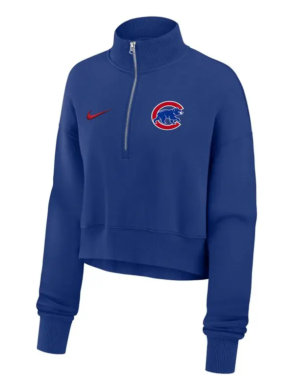 Nike Chicago Cubs Phoenix Mlb Cropped 1/4-zip Crew - Blue