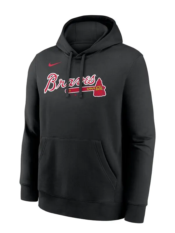 Nike Atlanta Braves Club Mlb Pullover Hoodie - Black