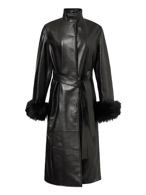 Alaïa Faux-fur Cuff Leather Coat - Noir Alaia