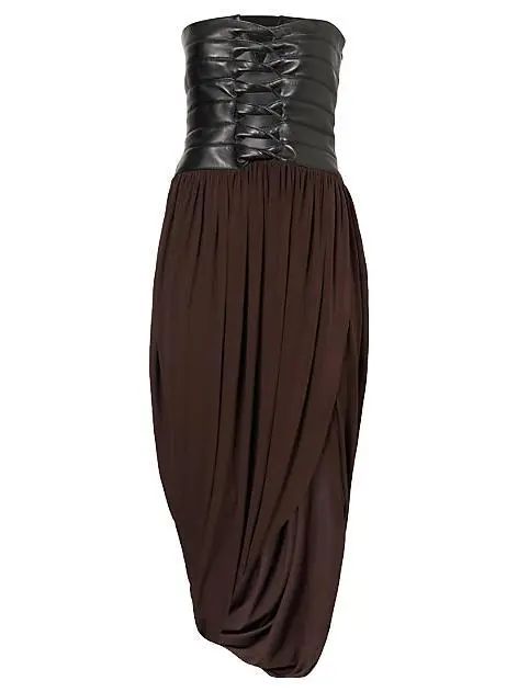 Alaïa Bustier Draped Jersey Midi Dress - Noir Ebene