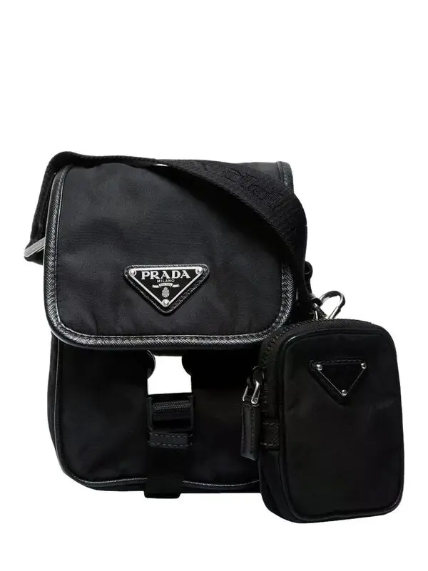 Prada Nylon Crossbody Bag With Detachable Pouch - Black